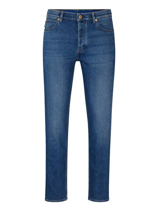 Hugo Boss Straight Leg Jeans With Logo Detail - Blue