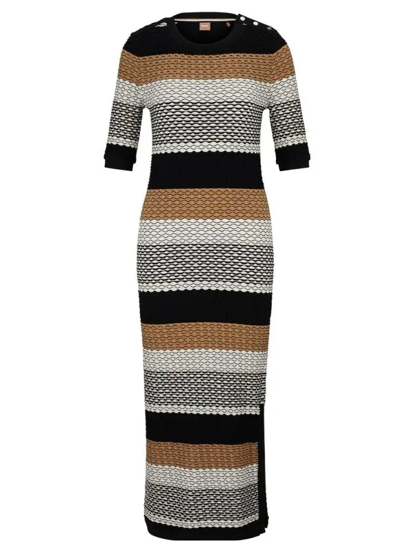 Hugo Boss Colorblock Striped Knit Midi Dress - Black