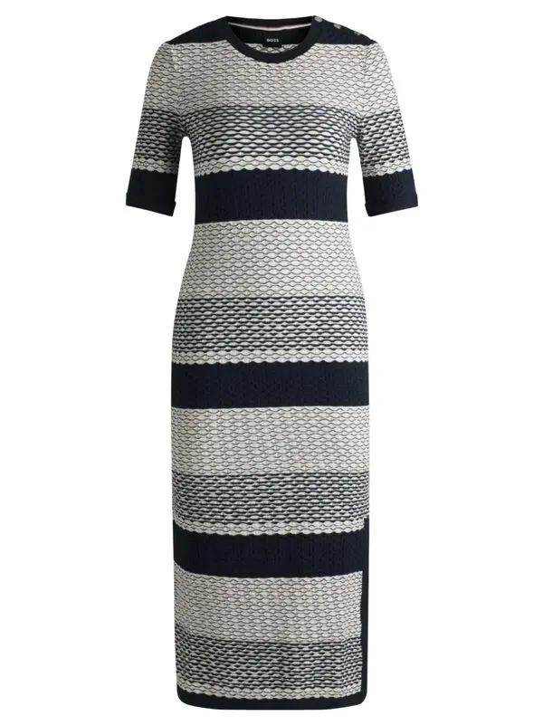 Hugo Boss Colorblock Striped Knit Midi Dress - Gray