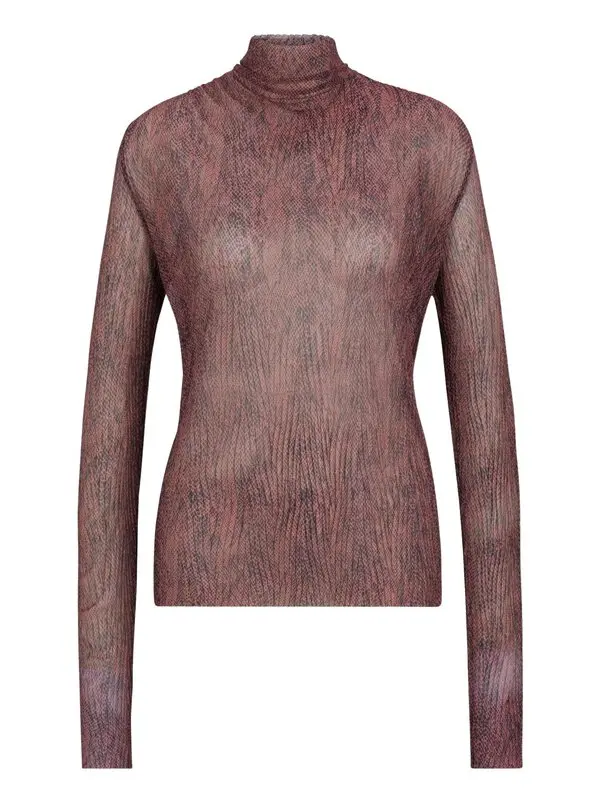Hugo Boss Snake Print Mesh Mock Neck Long Sleeve Top - No