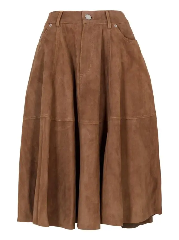 AMI Paris Suede Midi Skirt - Brown