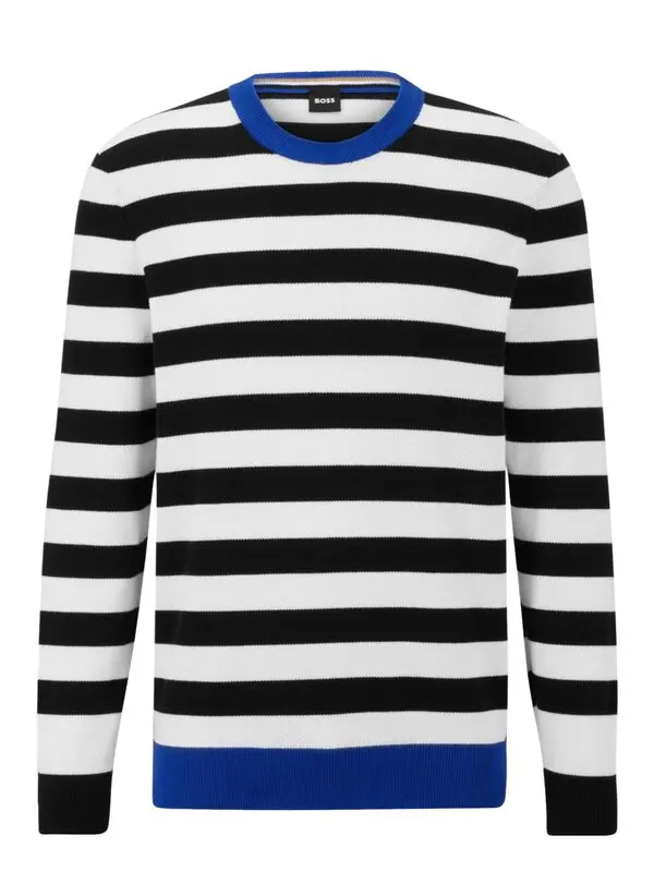 Hugo Boss Striped Crewneck Knit Sweater - Black