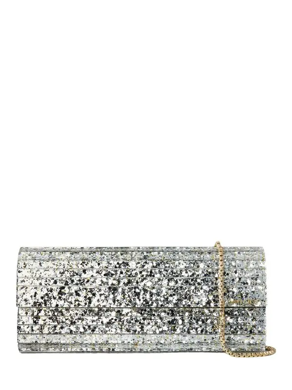 JIMMY CHOO Glitter Embellished Clutch Bag With Chain Strap - Gray