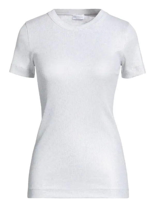 Brunello Cucinelli Ribbed T-shirt With Metallic Sheen - Grey