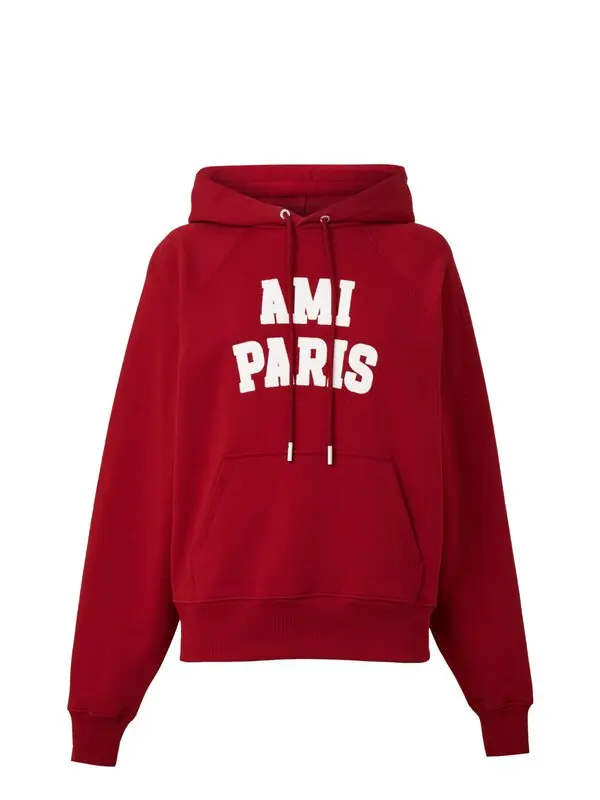 AMI Paris Letter Print Hooded Sweatshirt - Red