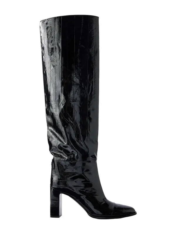 JIMMY CHOO Caly 85 Eel-effect Leather Knee Boots - Black
