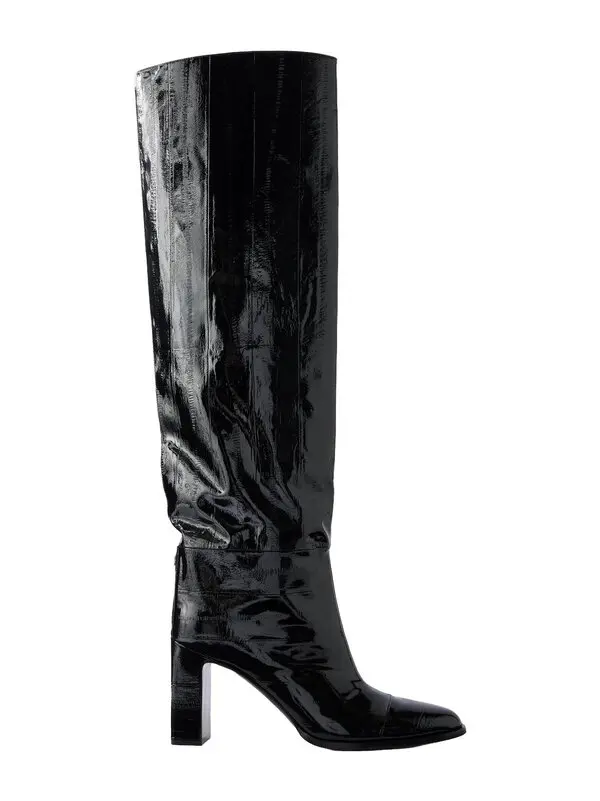 JIMMY CHOO Caly 85 Eel-effect Leather Knee Boots - Black