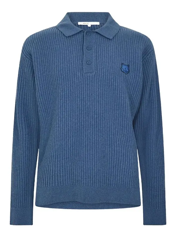 Maison Kitsuné Knitted Long Sleeve Polo Shirt - Blue