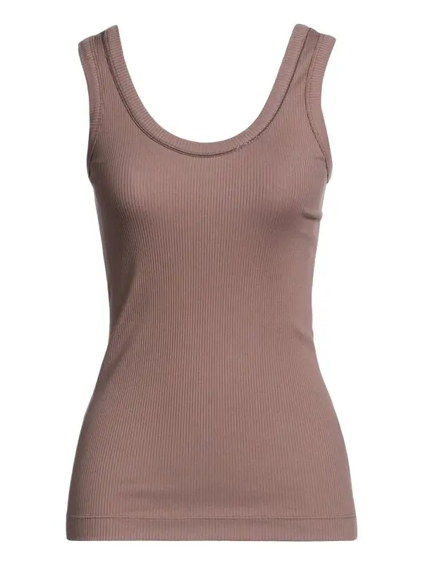 Brunello Cucinelli Sleeveless Round Neck Stretch Top With Beaded Details - Brown