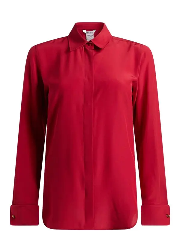 Max Mara Satin Long-sleeve Shirt With Hidden Buttons And Cufflinks - Red