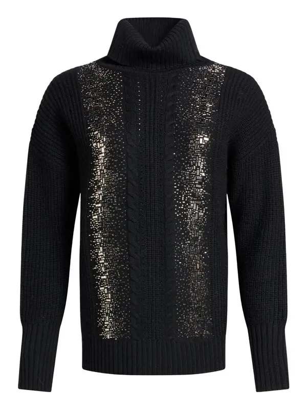 Max Mara Wool Turtleneck Sweater With Crystal Embellishments - Black