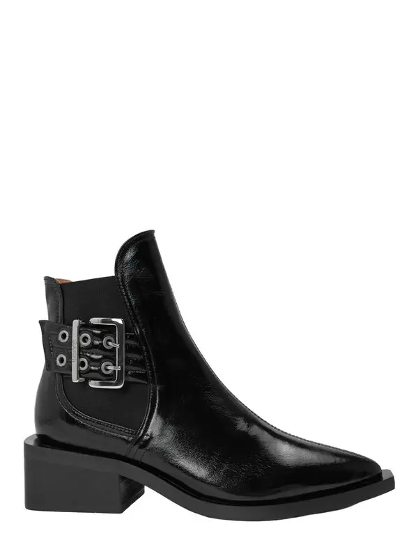 GANNI Glossy Ankle Boots With Buckle Detail - Black