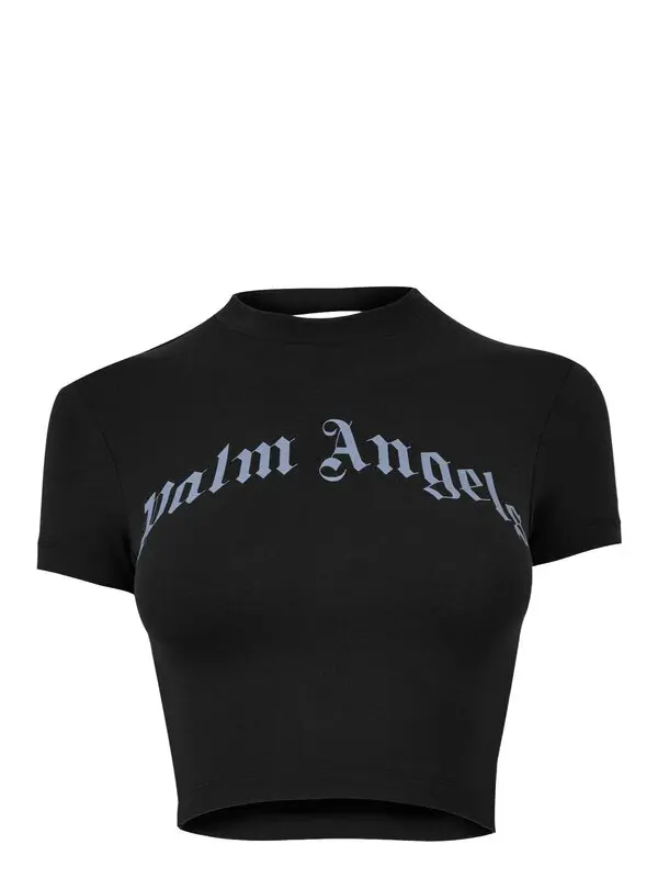 Palm Angels Cropped T-shirt With Gothic Logo - Black