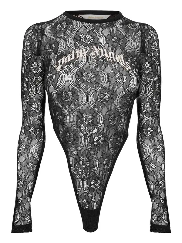 Palm Angels Lace Long Sleeve Bodysuit - Black