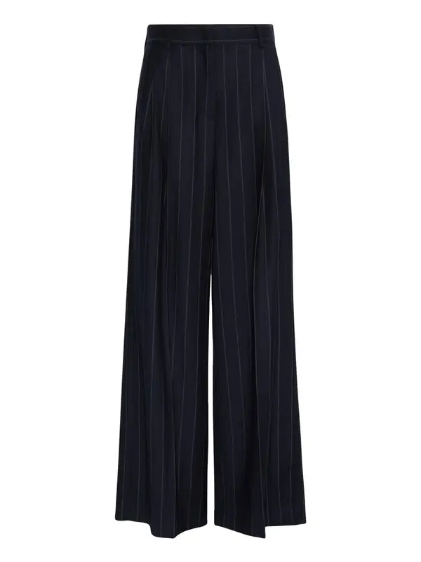 Max Mara Stretch Virgin Wool Pinstripe Wide-leg Trousers - Navy