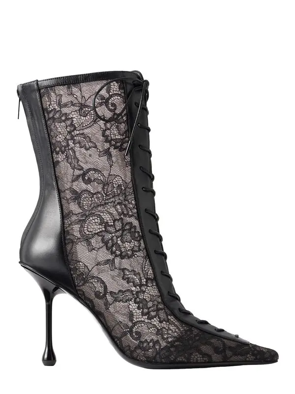 JIMMY CHOO Scarlett 95 Lace And Leather Ankle Boots - Black