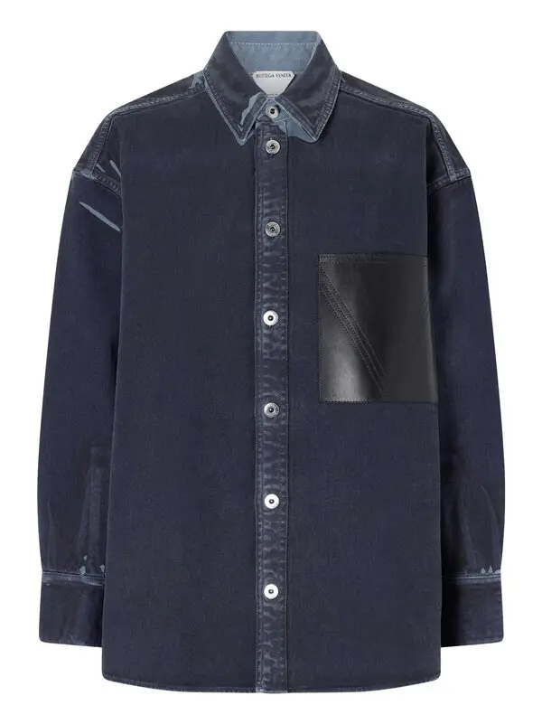 Bottega Veneta Overdyed Organic Denim Jacket With Leather Trim - Blue