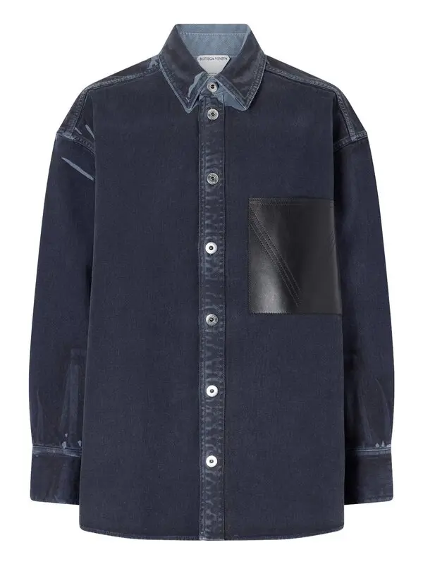 Bottega Veneta Overdyed Organic Denim Jacket With Leather Trim - Blue