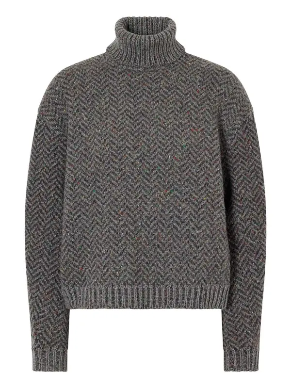 Gabriela Hearst Courtney Herringbone Cashmere Turtleneck Sweater - Gray