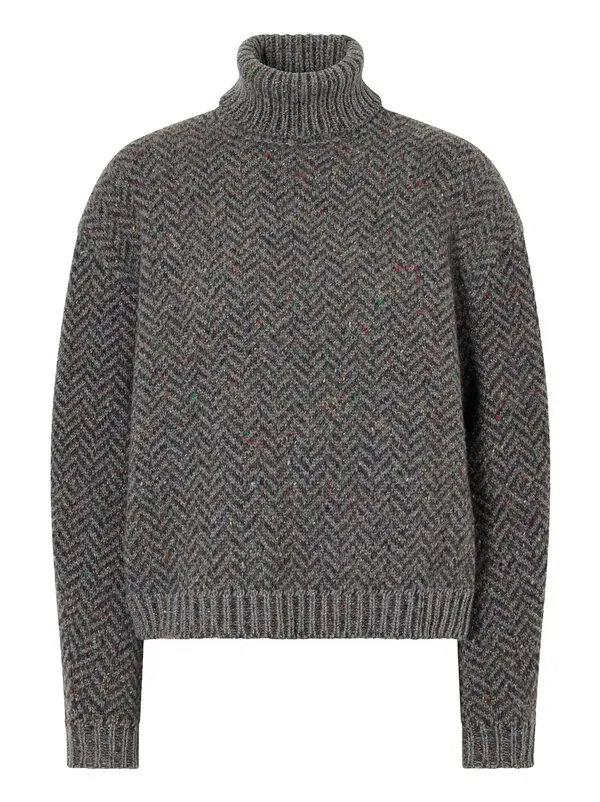 Gabriela Hearst Courtney Herringbone Cashmere Turtleneck Sweater - Gray