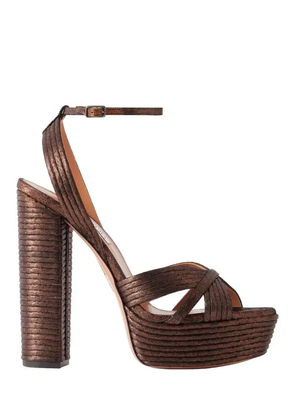 AQUAZZURA Sundance Metallic Leather Platform Sandals - Bronze