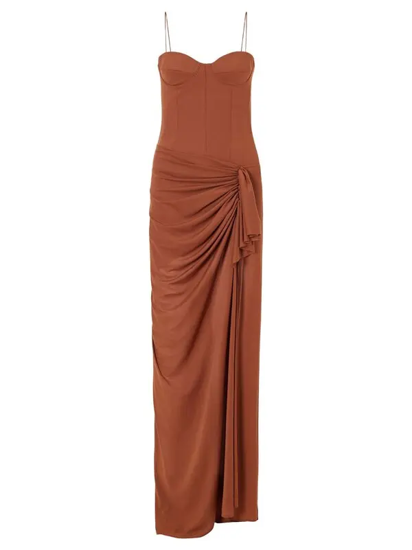 Alex Perry Tie-detailed Draped Jersey Gown - Brown