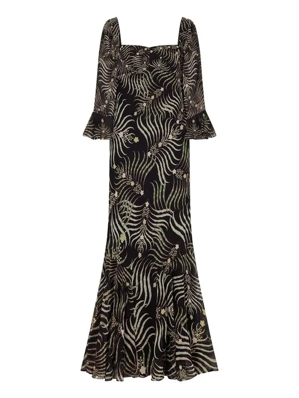 Saloni Willa Printed Silk-chiffon Gown - Black