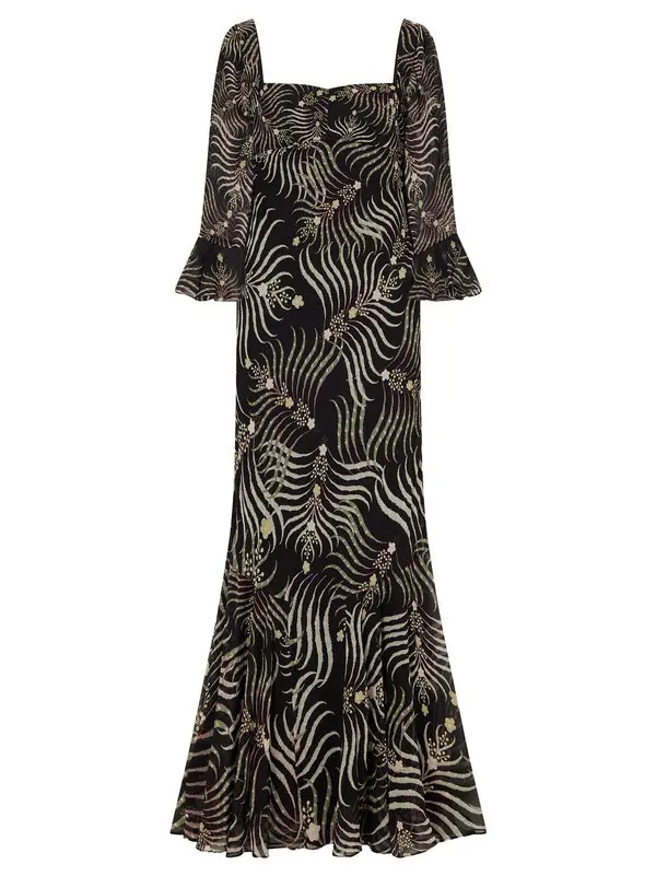 Saloni Willa Printed Silk-chiffon Gown - Black