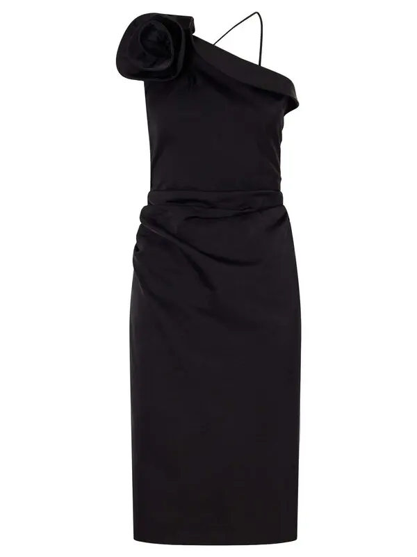 Magda Butrym One-shoulder Appliquéd Gathered Midi Dress - Black
