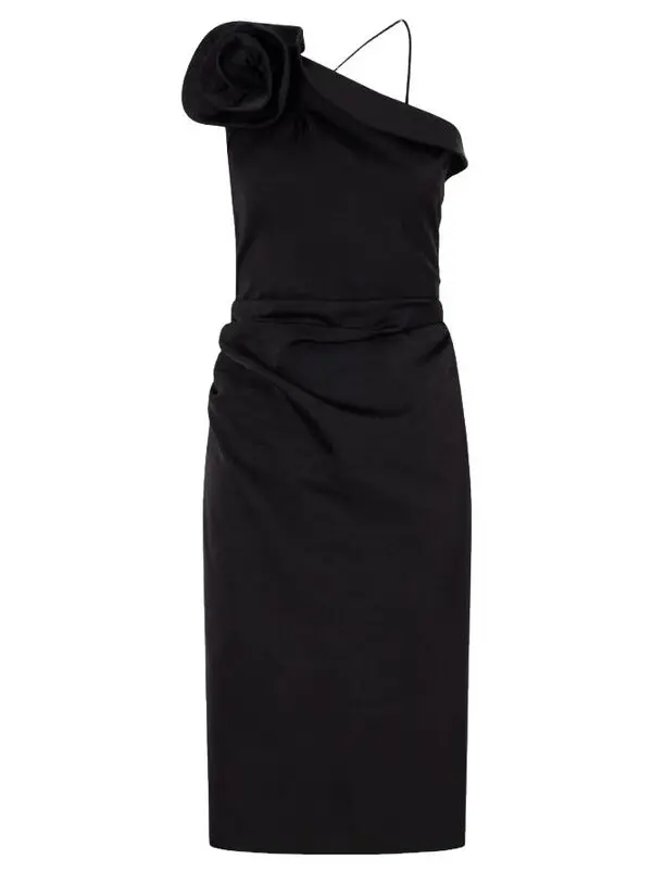 Magda Butrym One-shoulder Appliquéd Gathered Midi Dress - Black