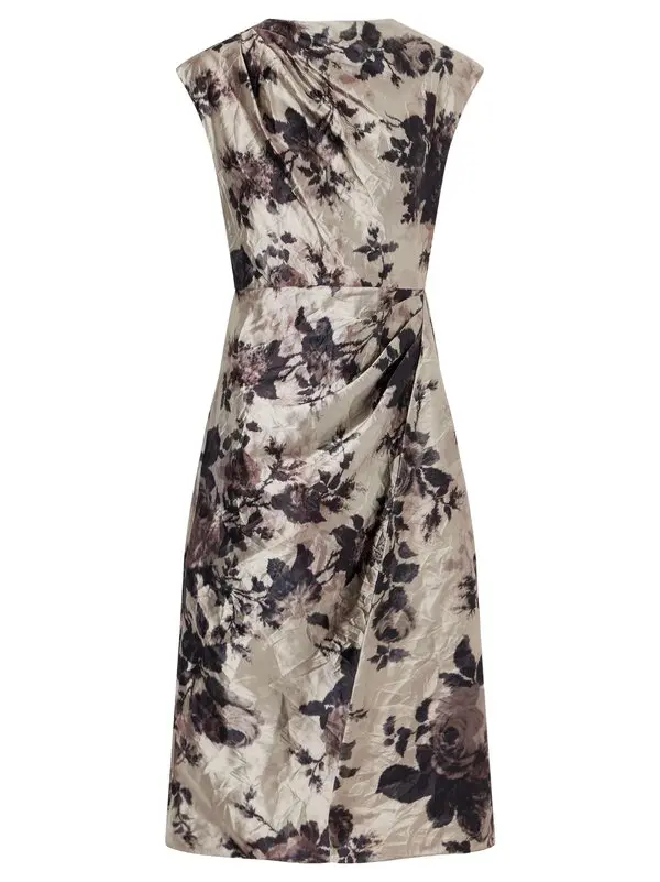 Erdem Floral-print Gathered Crinkled-satin Midi Dress - Multi