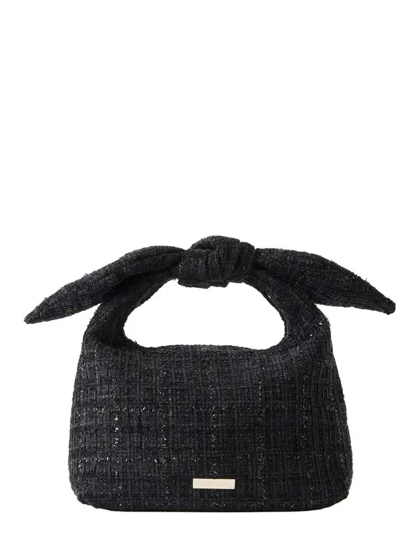 AQUAZZURA Bow Tie Mini Metallic Tweed Tote - Black