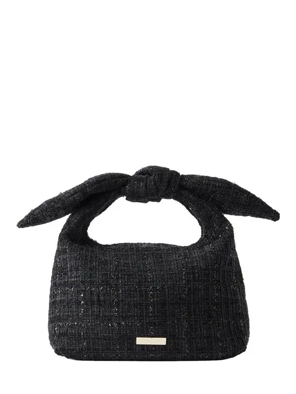 AQUAZZURA Bow Tie Mini Metallic Tweed Tote - Black