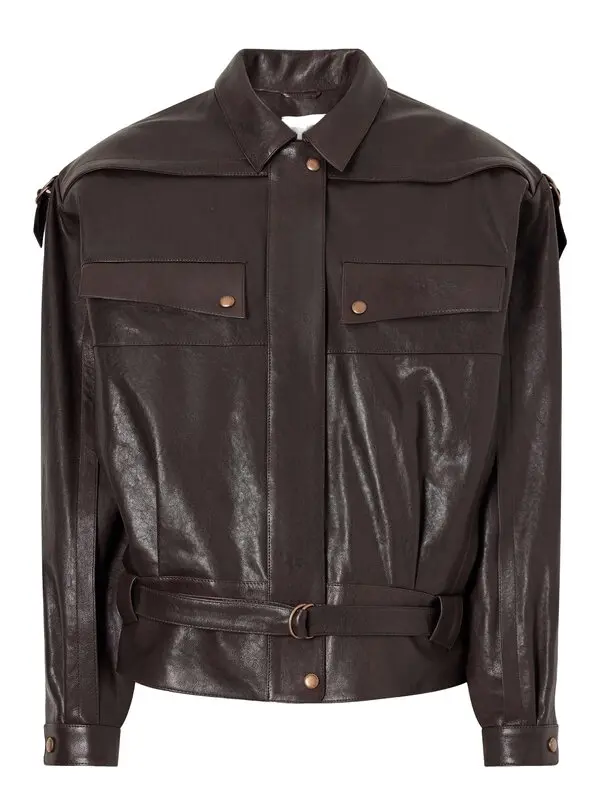 Magda Butrym Belted Leather Jacket - Dark Brown