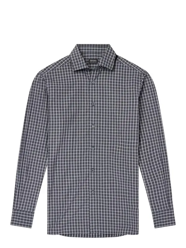 Zegna Centoquaranta Checked Cotton-twill Shirt - Gray