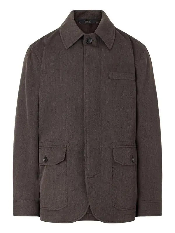 Brioni Wool-twill Jacket With Leather Trim - Brown
