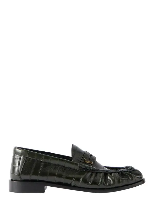Saint Laurent Monogram Croc-effect Leather Loafers - Black