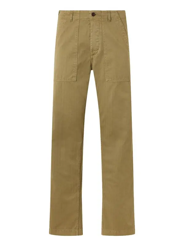 FORTELA Straight-leg Cotton-herringbone Trousers - Green