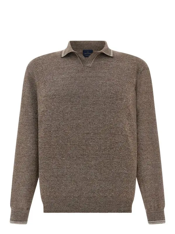 Paul & Shark Open Collar Wool And Linen Polo - Dune/white