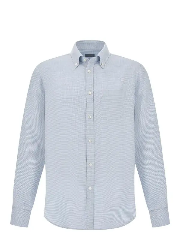 Paul & Shark X-soft Cotton Shirt With Small Check Pattern - White/light Blue Check Pattern