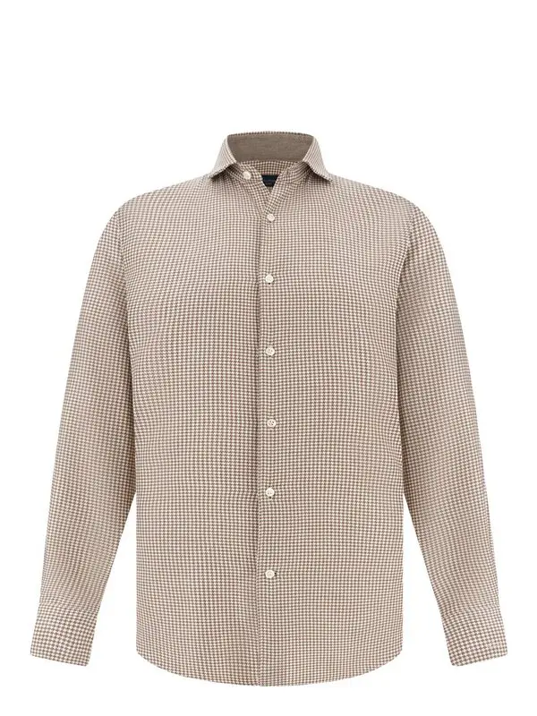 Paul & Shark X-soft Cotton Flannel Shirt With Houndstooth Pattern - White/beige Houndstooth Pattern