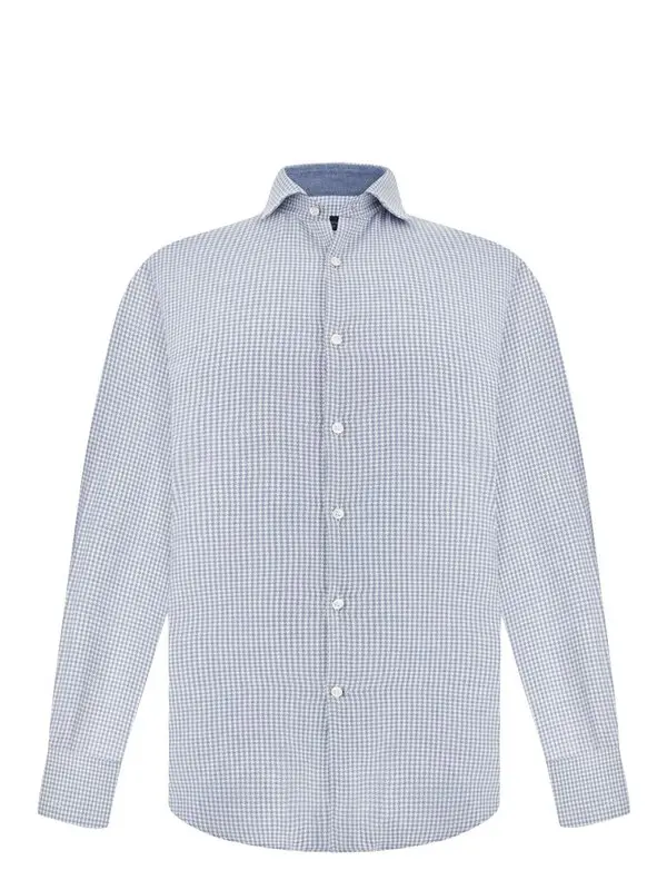 Paul & Shark X-soft Cotton Flannel Shirt With Houndstooth Pattern - White/light Blue Houndstooth Pattern