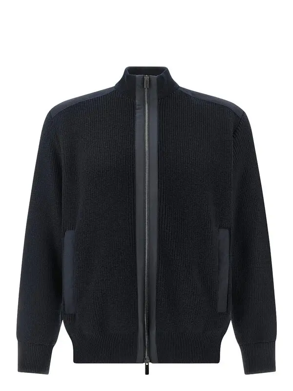 Paul & Shark Zip-up Cardigan In Cool Touch Wool With Typhoon® Re-4x4 Stretch Details - Blue