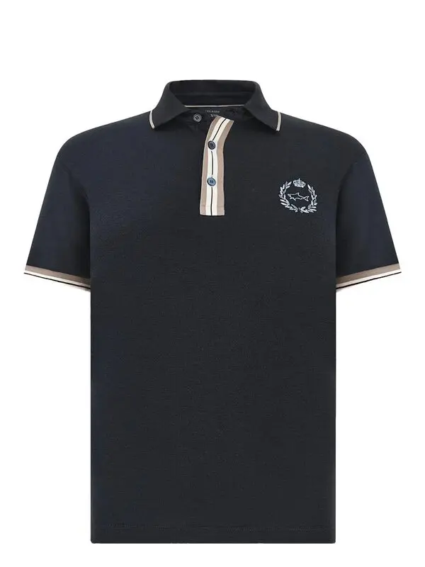 Paul & Shark X-soft Interlock Cotton Polo With Heraldic Embroidery And Striped Details - Blue