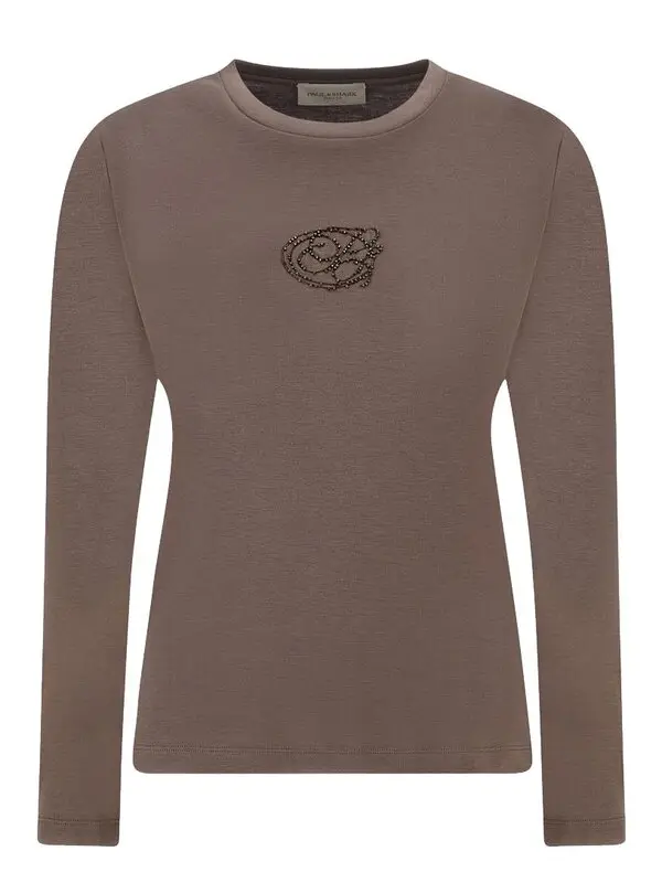 Paul & Shark Supima® Cotton Jersey T-shirt With Beaded Logo Embroidery - Pepper