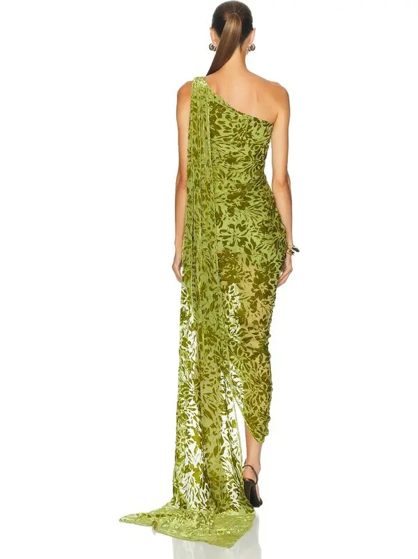 Cult Gaia Sarai Asymmetrical One-shoulder Gown - Chive