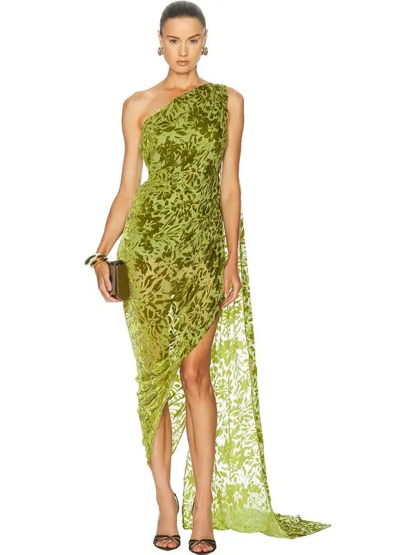 Cult Gaia Sarai Asymmetrical One-shoulder Gown - Chive