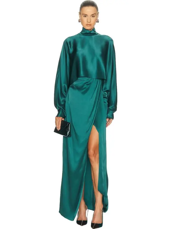 Lapointe Satin Caftan Top - Emerald