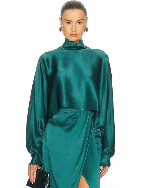 Lapointe Satin Caftan Top - Emerald