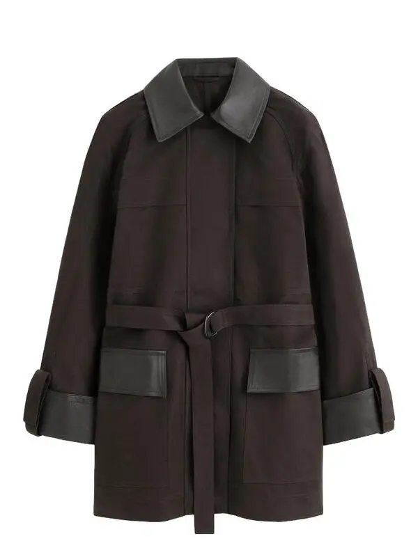 Cos Leather-trimmed Cotton Field Coat - Brown